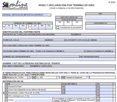 Planilla Calculo Art 38 bis LIR Impuesto por termino de giro ...